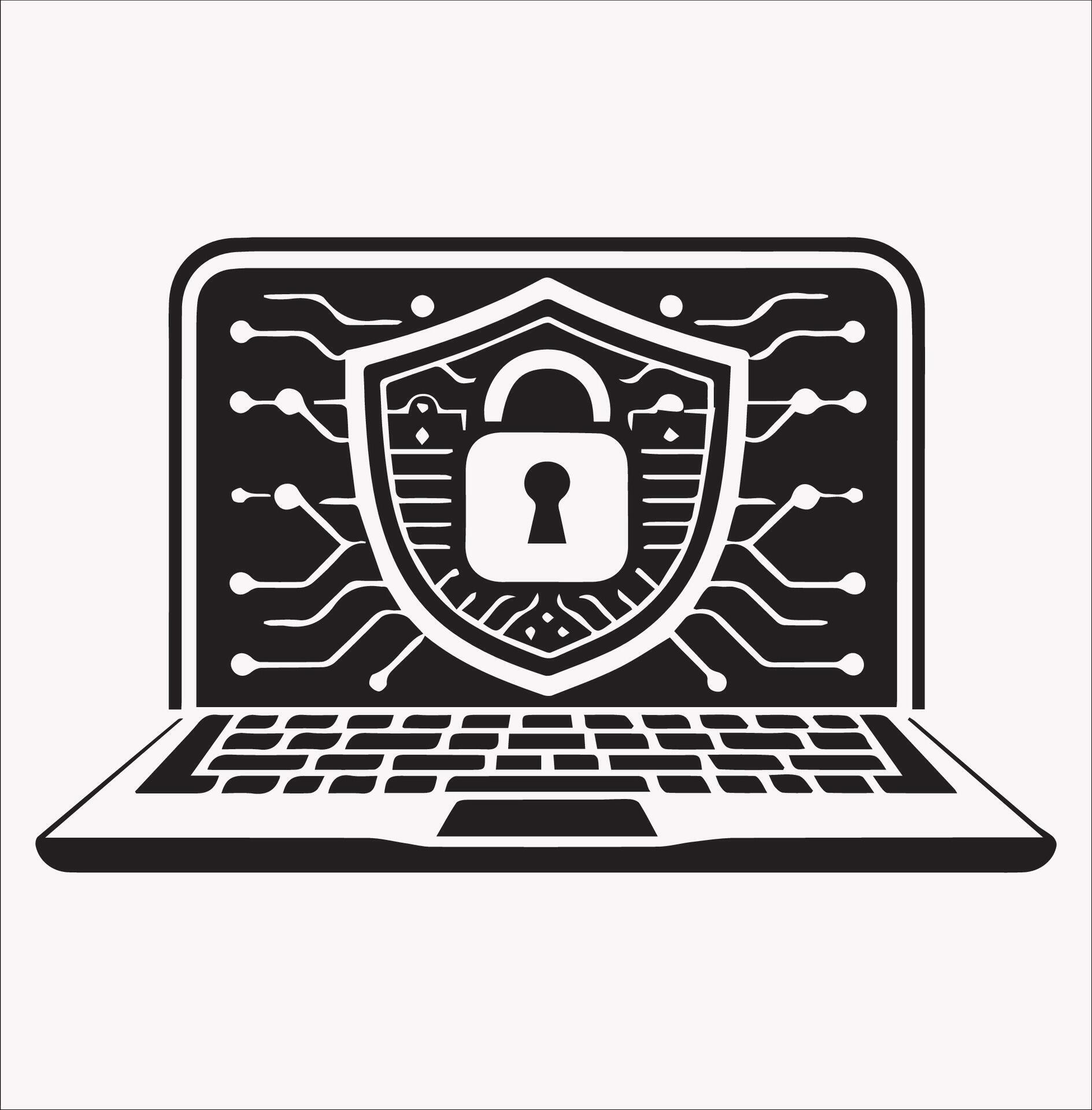 Computer Security Icons in Silhouette for White Background Projects ...