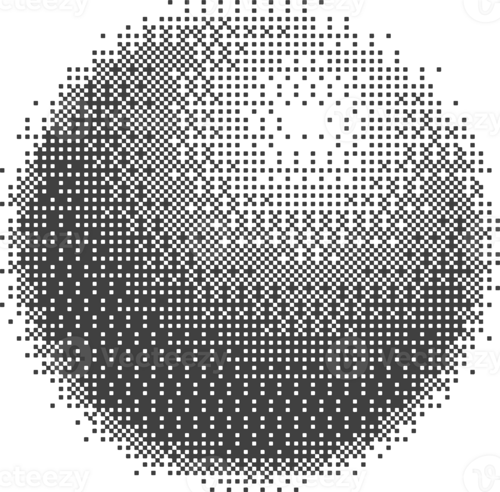 Bitmap pixel arcade game effect. Circle with bit pattern texture. Round y2k halftone element ...