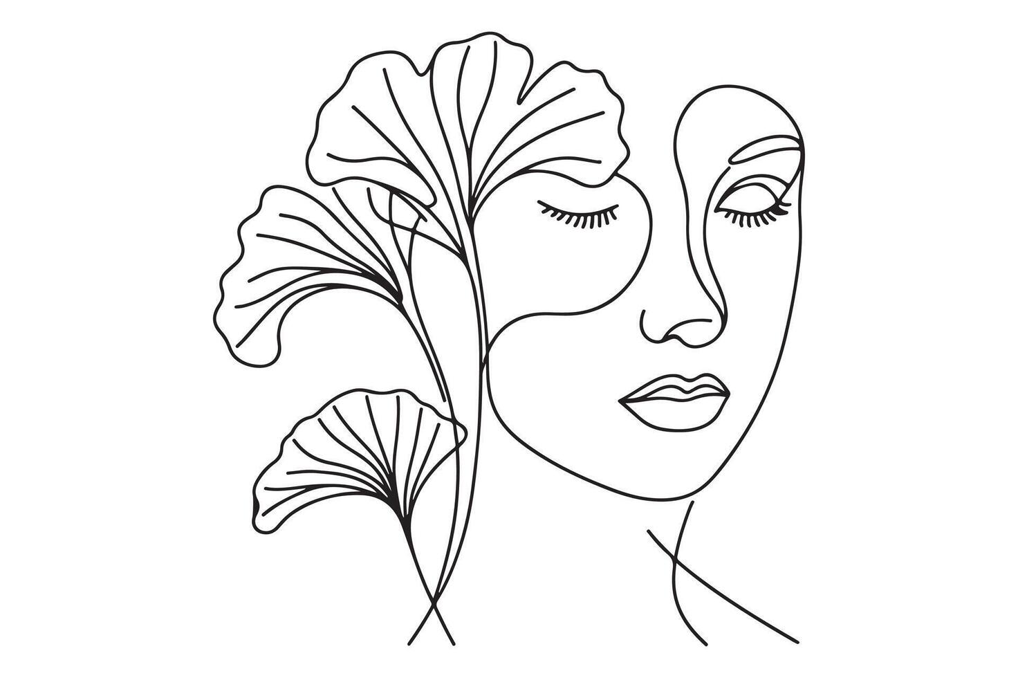 One Line Drawing Continuous Line Drawing Of A Womans Face With Leaves 50274005 Vector Art At