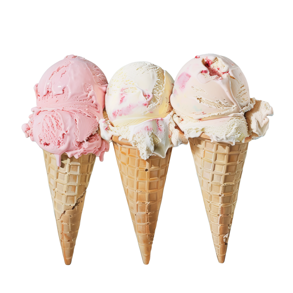 Three Ice Cream Cones With Different Flavors 50280826 Png