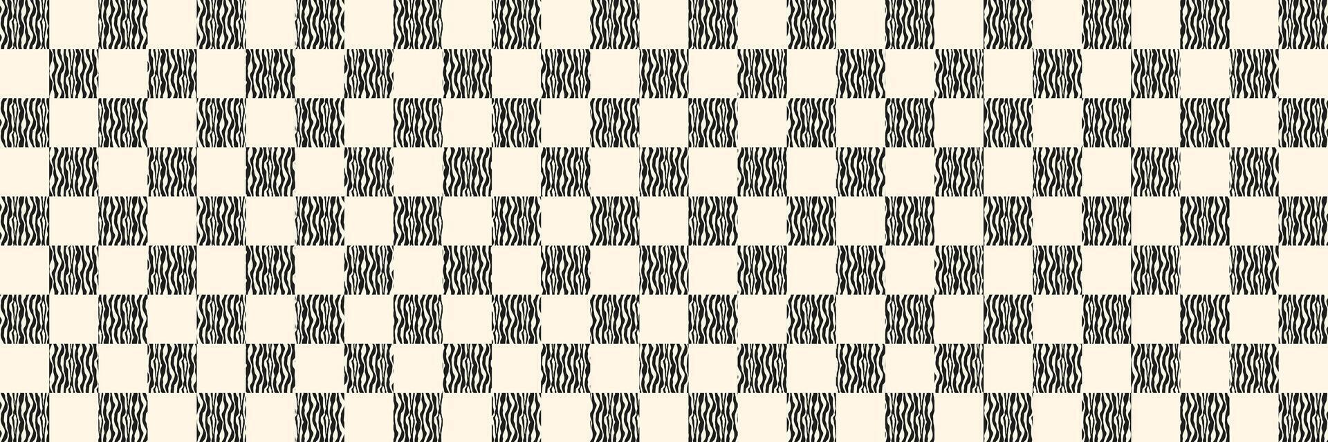 Black and beige checkerboard pattern with wavy stripes on alternating ...