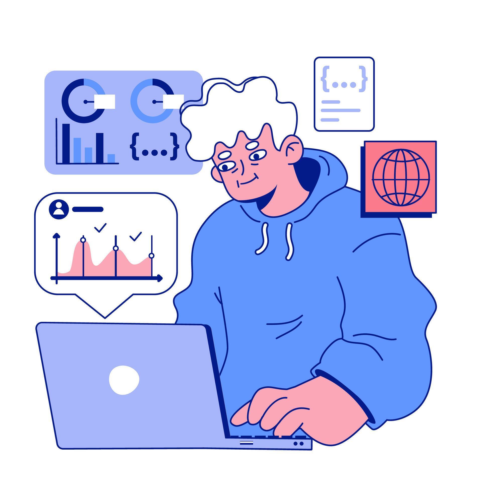 Senior Developer Oldman Programming And Coding Developing 50345127 Vector Art At Vecteezy