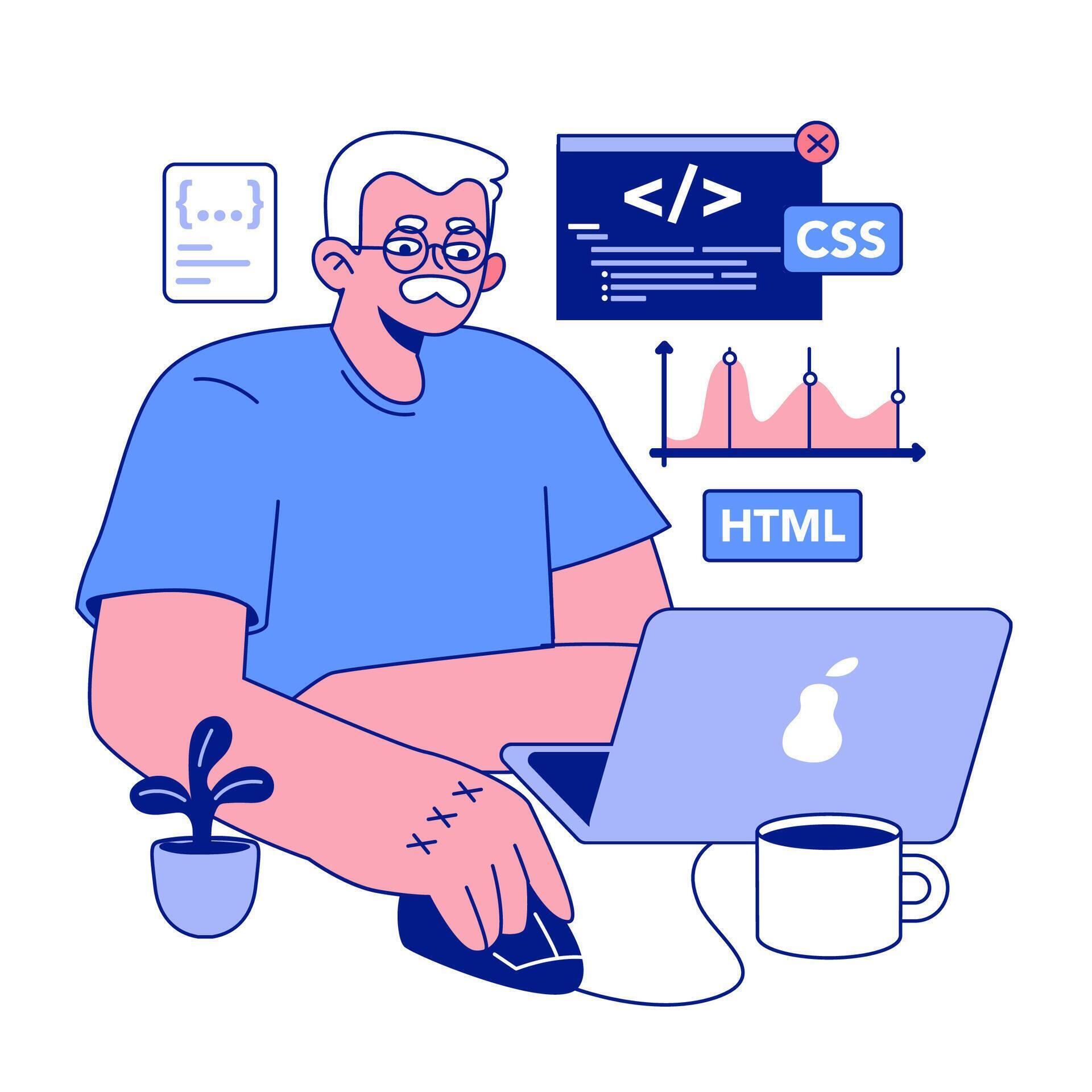 Senior Developer Oldman Programming And Coding Developing 50345169 Vector Art At Vecteezy 1350