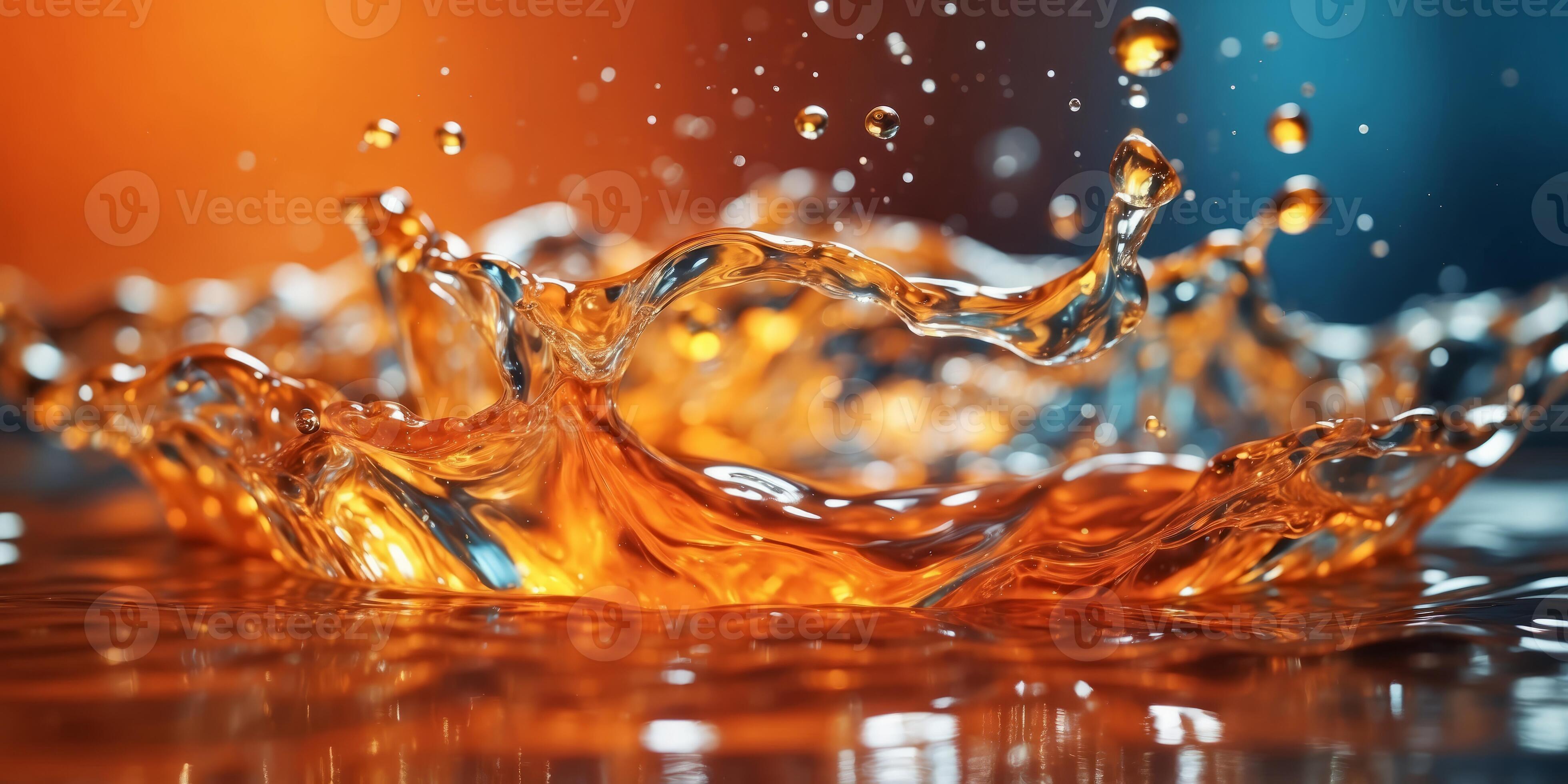 abstract closeup clear pure water splash freshness and joyful water ripple splash on orange ...