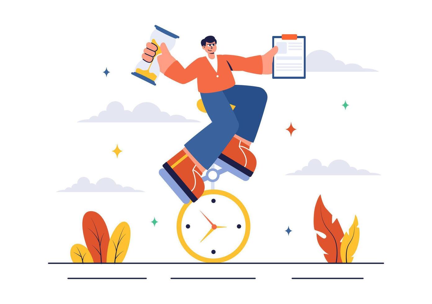 Flat Style Illustration of Time Management with Clock and Task ...