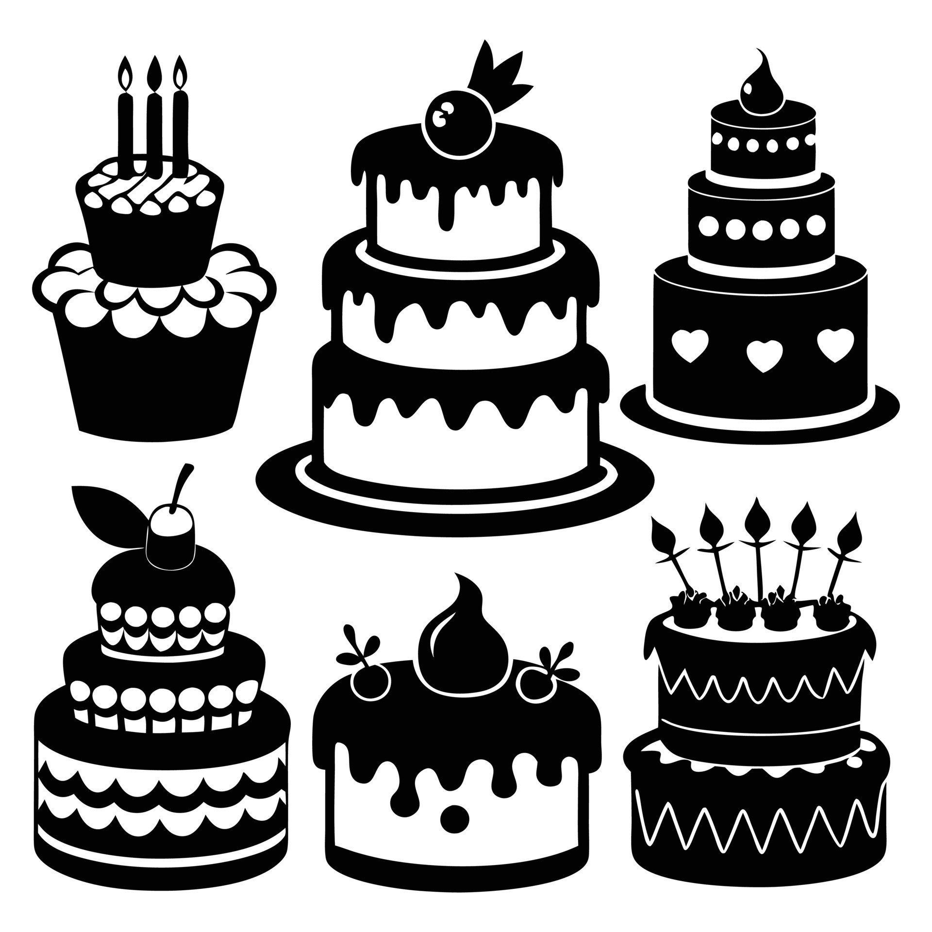 Black Silhouette Birthday Cake Collection on White Background 50381624 ...