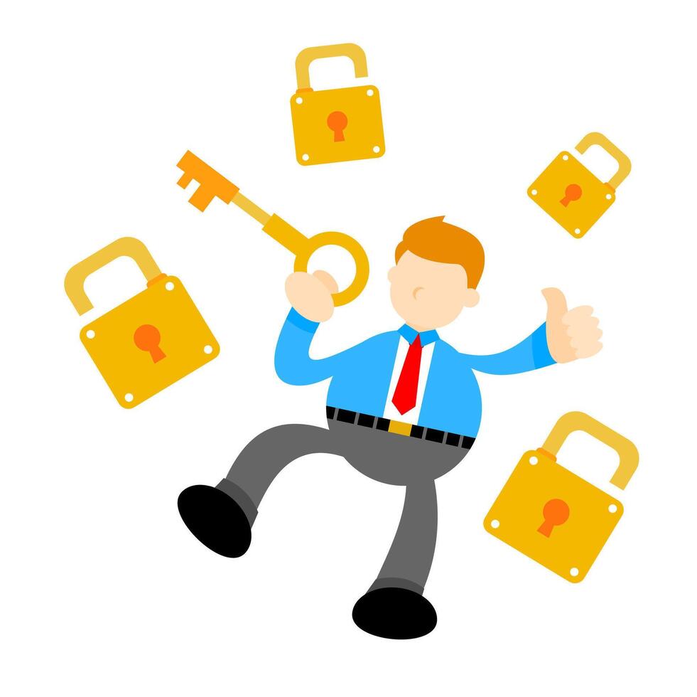 Businessman with key and padlocks 50412336 Vector Art at Vecteezy Businessman with key and padlocks 50412336 Vector Art at Vecteezy