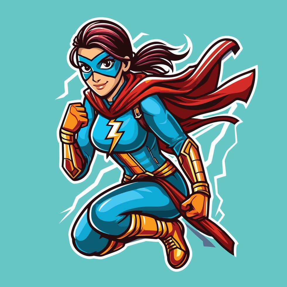 A Cartoon Female Superhero In A Blue And Red Costume 50423928 Vector Art At Vecteezy