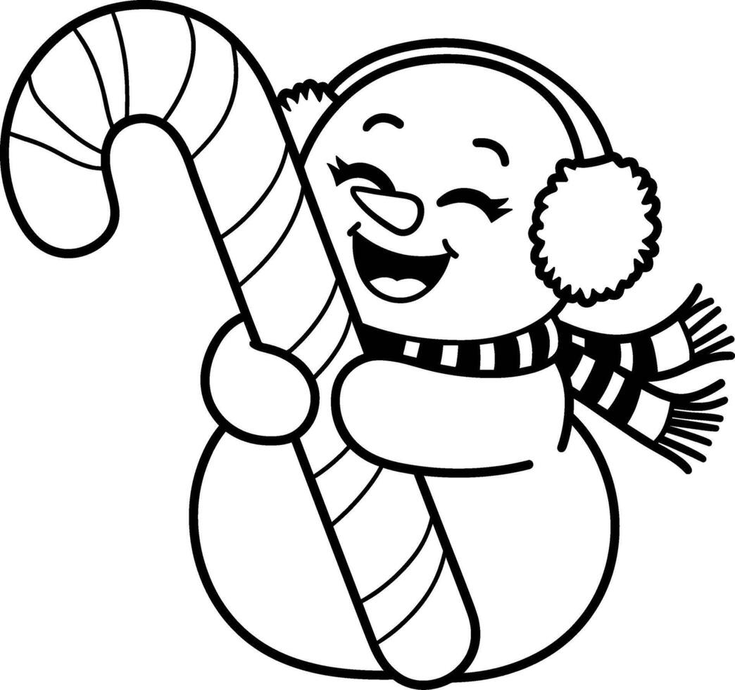 Snowman holding candy cane coloring page 50424151 Vector Art at Vecteezy