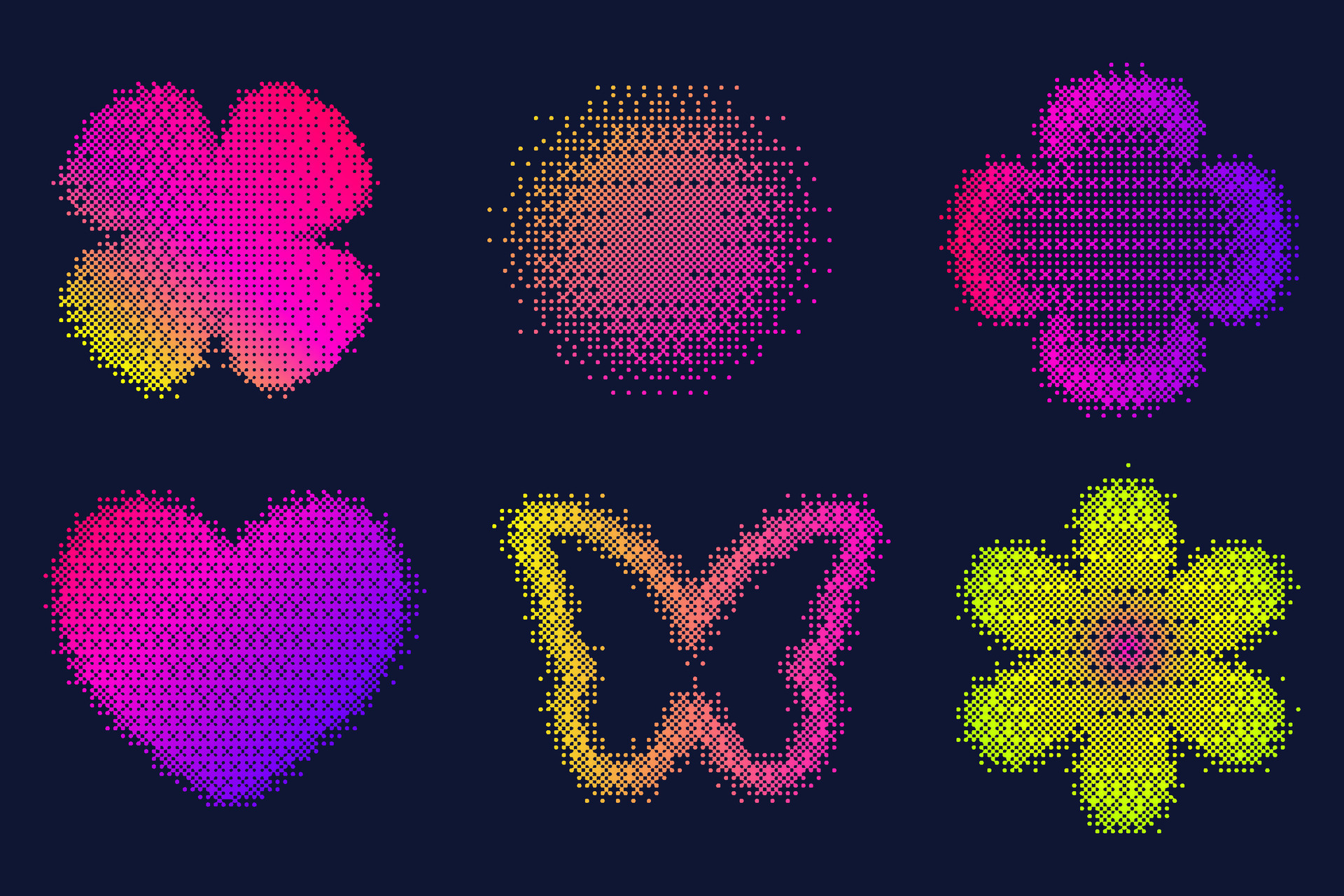 Pixel pattern shapes. Textured heart flower and star with bitmap Y2k dither gradient. Retro ...