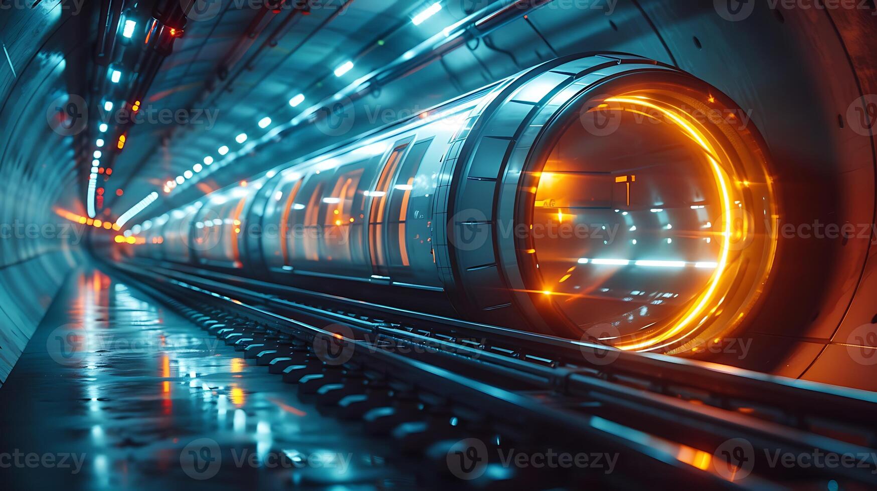 Network of underground hyperloop tunnel connecting city speed surpassing conventional train ...