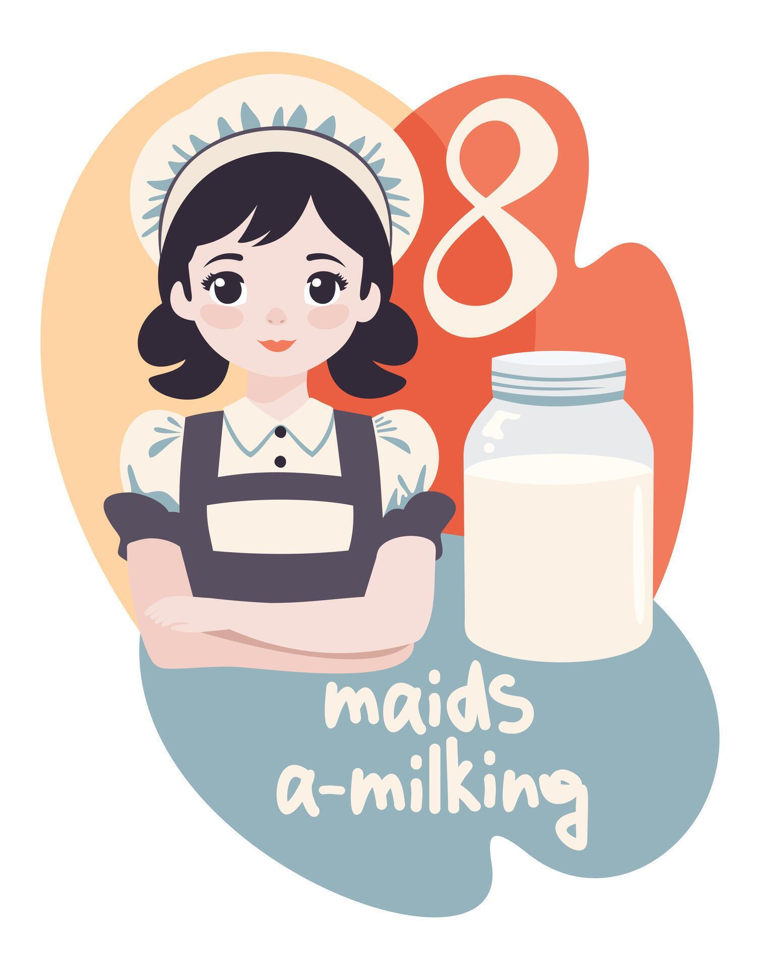 Eight maids a-milking. The twelve days of Christmas. English Christmas carol. Fourth day ...