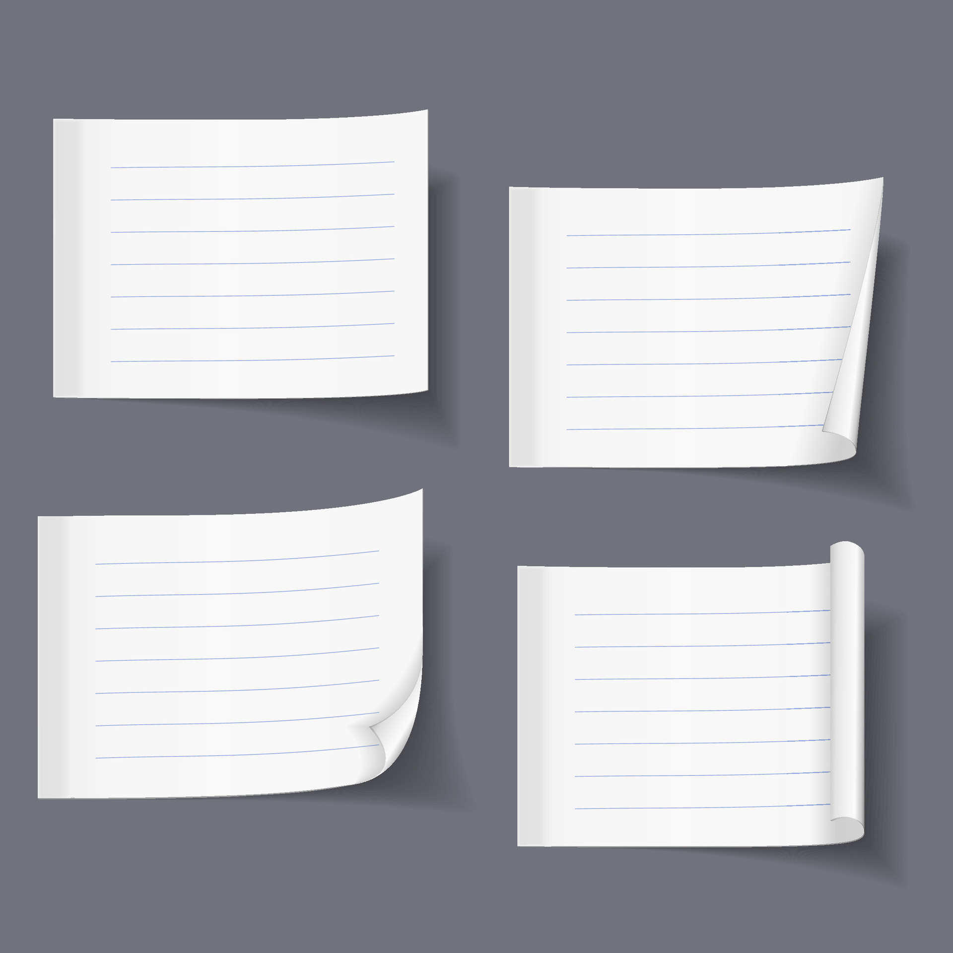 Lined sticky notes set, blank lined paper, lined paper with curl ...
