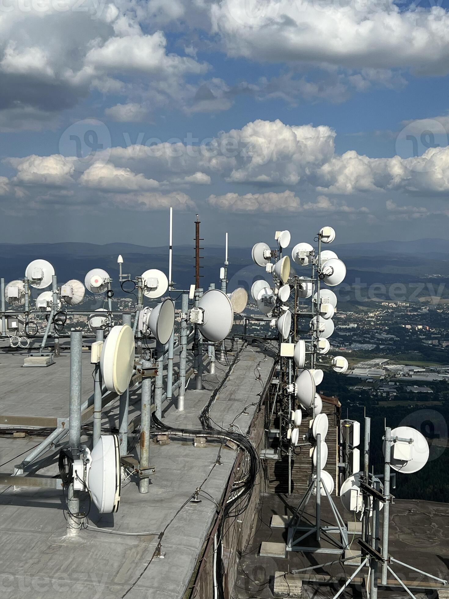 Radio transmitting center with many Radio link Stations microwave is located in peak mountains ...