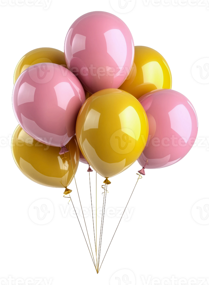 Colorful pink and yellow balloons tied together, cut out - stock ...