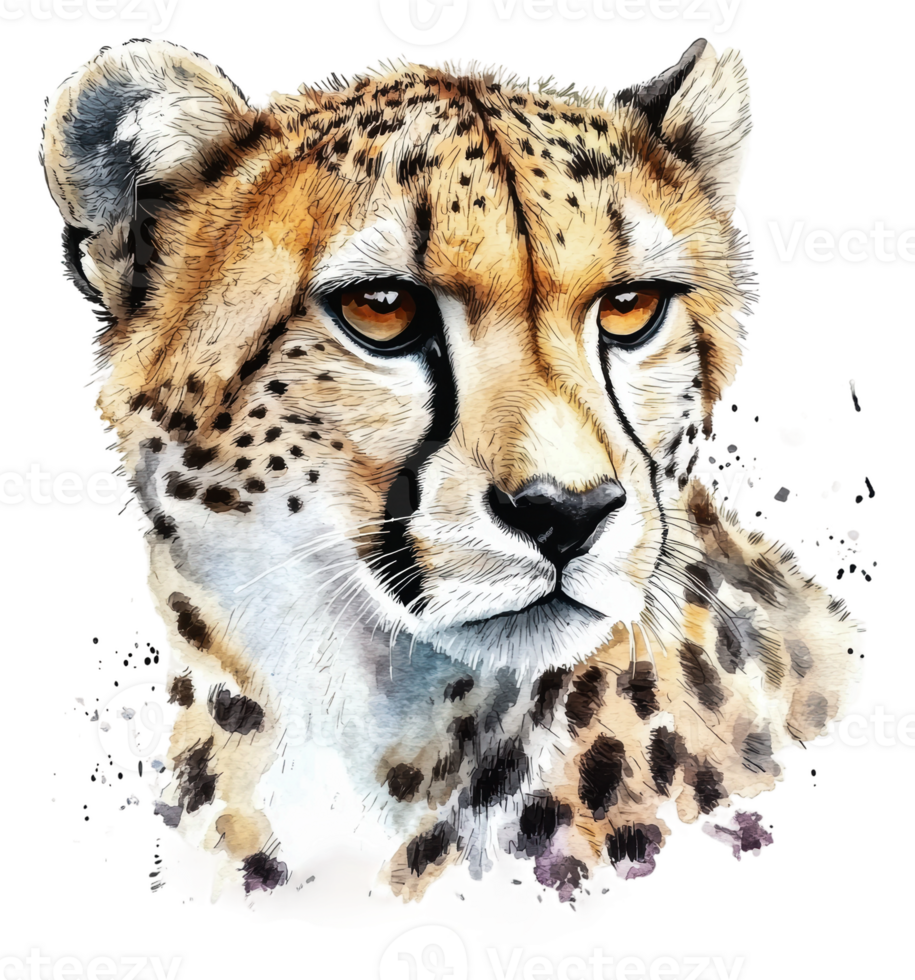 Vibrant watercolor cheetah portrait, cut out - stock . 50483849 PNG Vibrant watercolor cheetah portrait, cut out - stock . 50483849 PNG