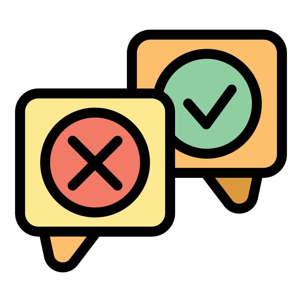 Speech bubbles showing checkmark and cross mark icons representing decision making 50488326 ...