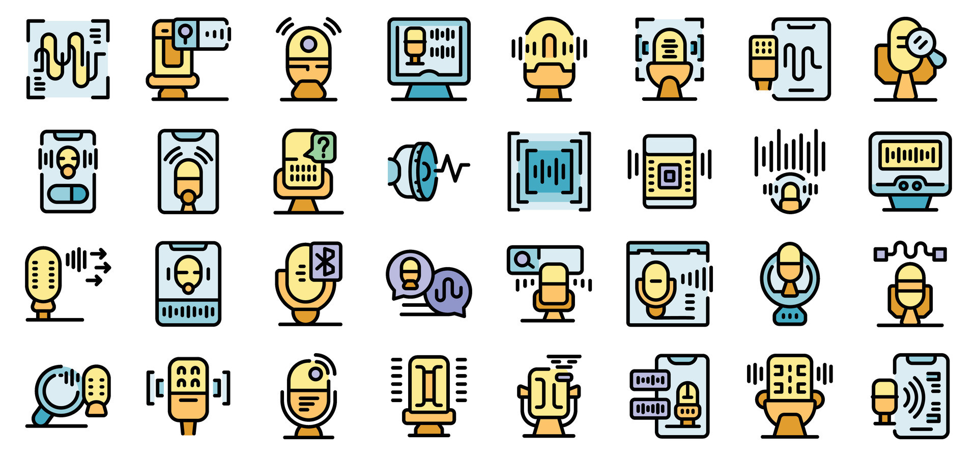 Voice control icons set in modern thin line style, voice and sound ...