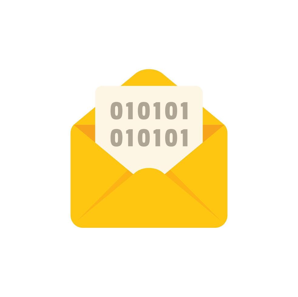Open yellow envelope containing binary code message 50489375 Vector Art at Vecteezy