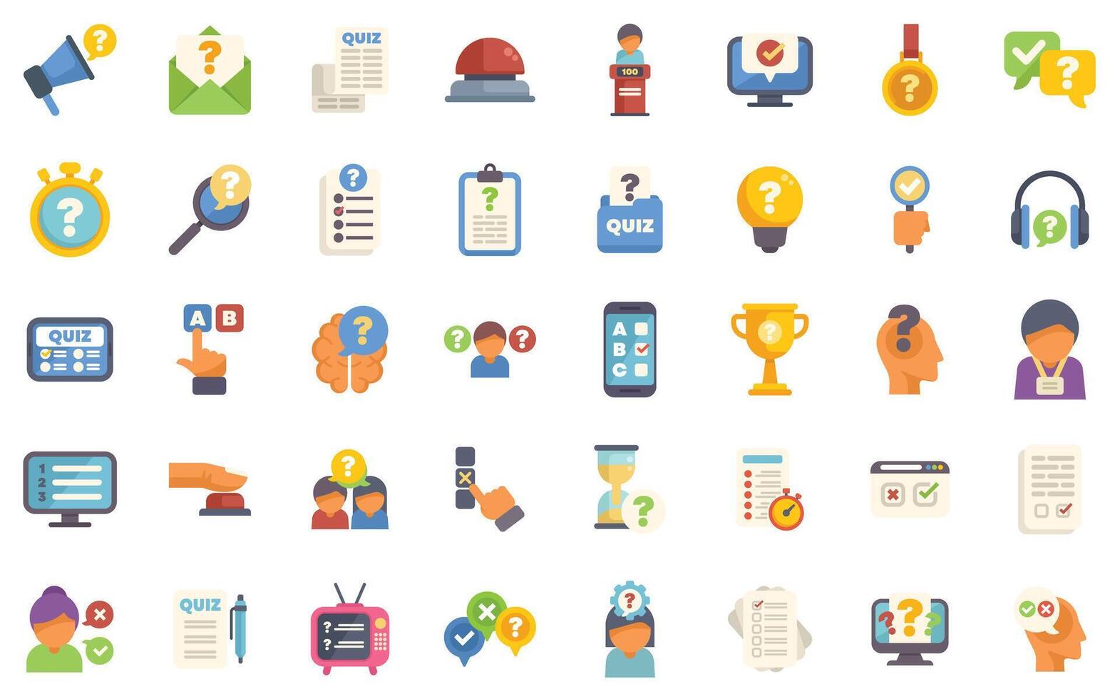 People taking online quiz, answering questions, solving problem icon ...