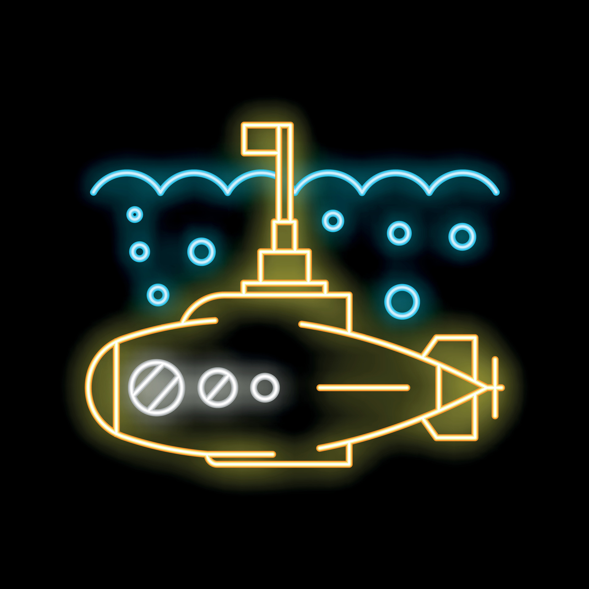 Neon yellow submarine exploring ocean depths with periscope raised ... Neon yellow submarine exploring ocean depths with periscope raised ...