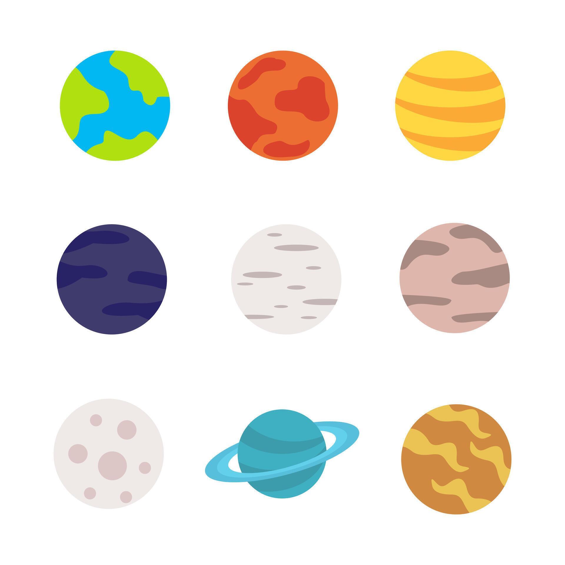 Planet icon flat style. collection of isolated cartoon illustrations ...