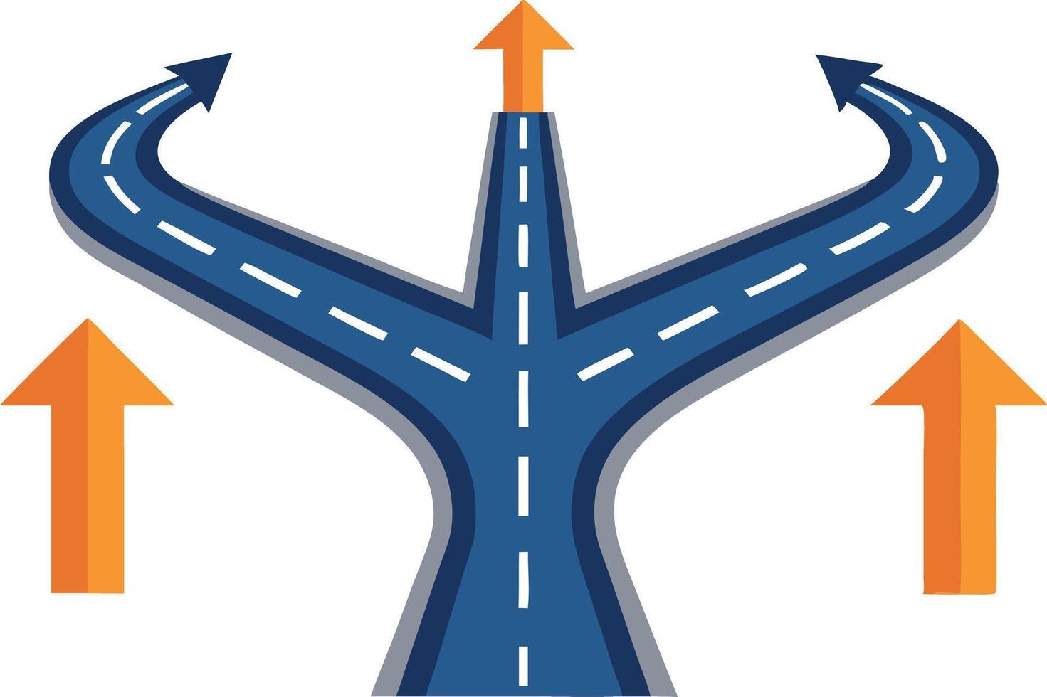 A winding road splitting into different paths with arrows pointing upward, representing growth ...