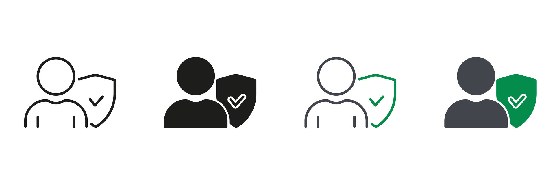 Shield Protect Person Line And Silhouette Icon Set Security For User