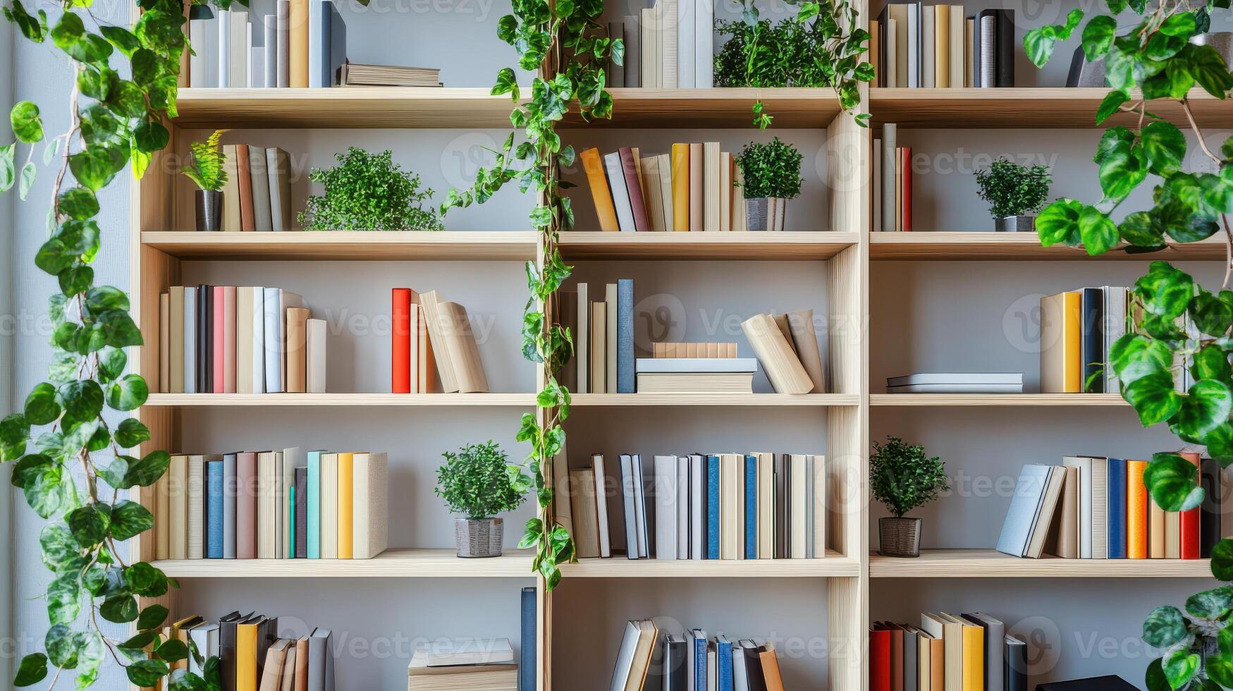 A book shelf with books and plants 50502518 Stock Photo at Vecteezy