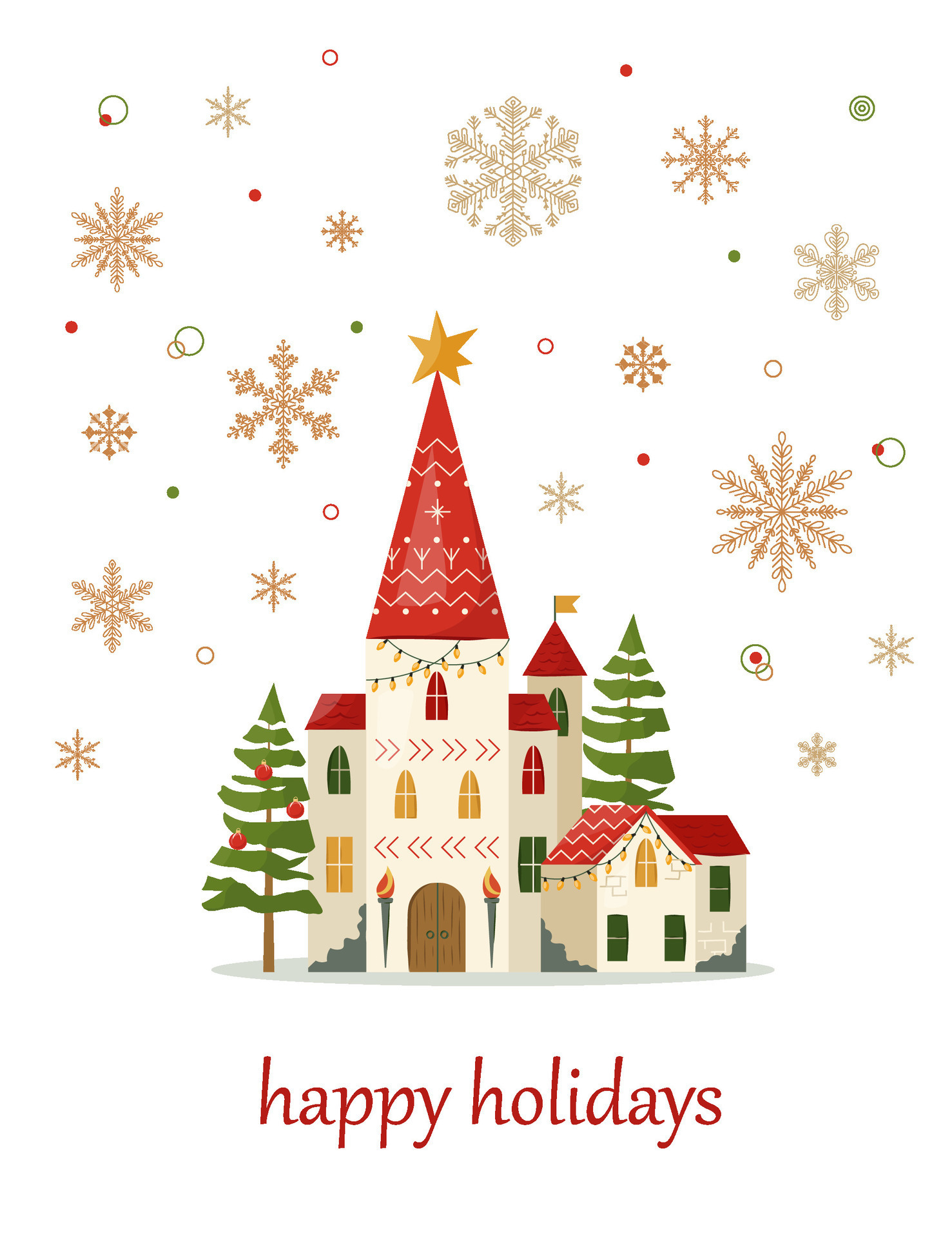 Winter happy holidays card with cartoon castle. templates with ...
