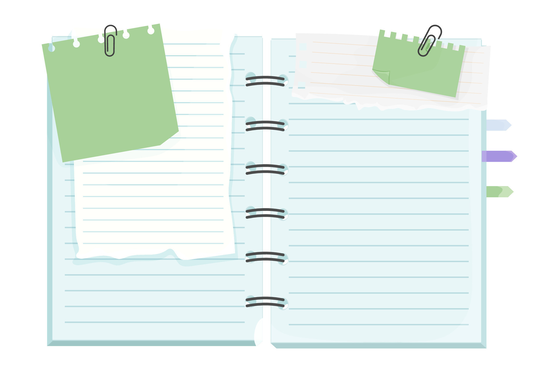 Memo notes, paper for note with clip, postit. Planner notebook page ...