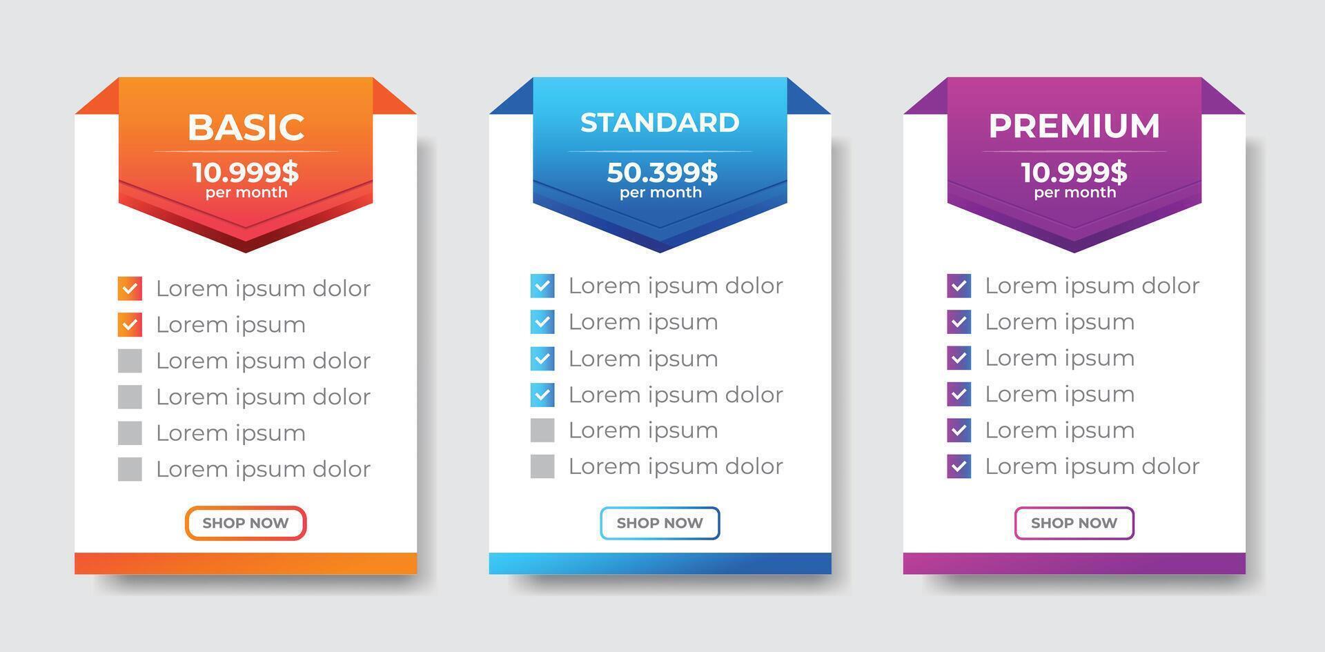 Business pricing plans table and pricing chart Price list for web or app. Ui UX pricing design ...