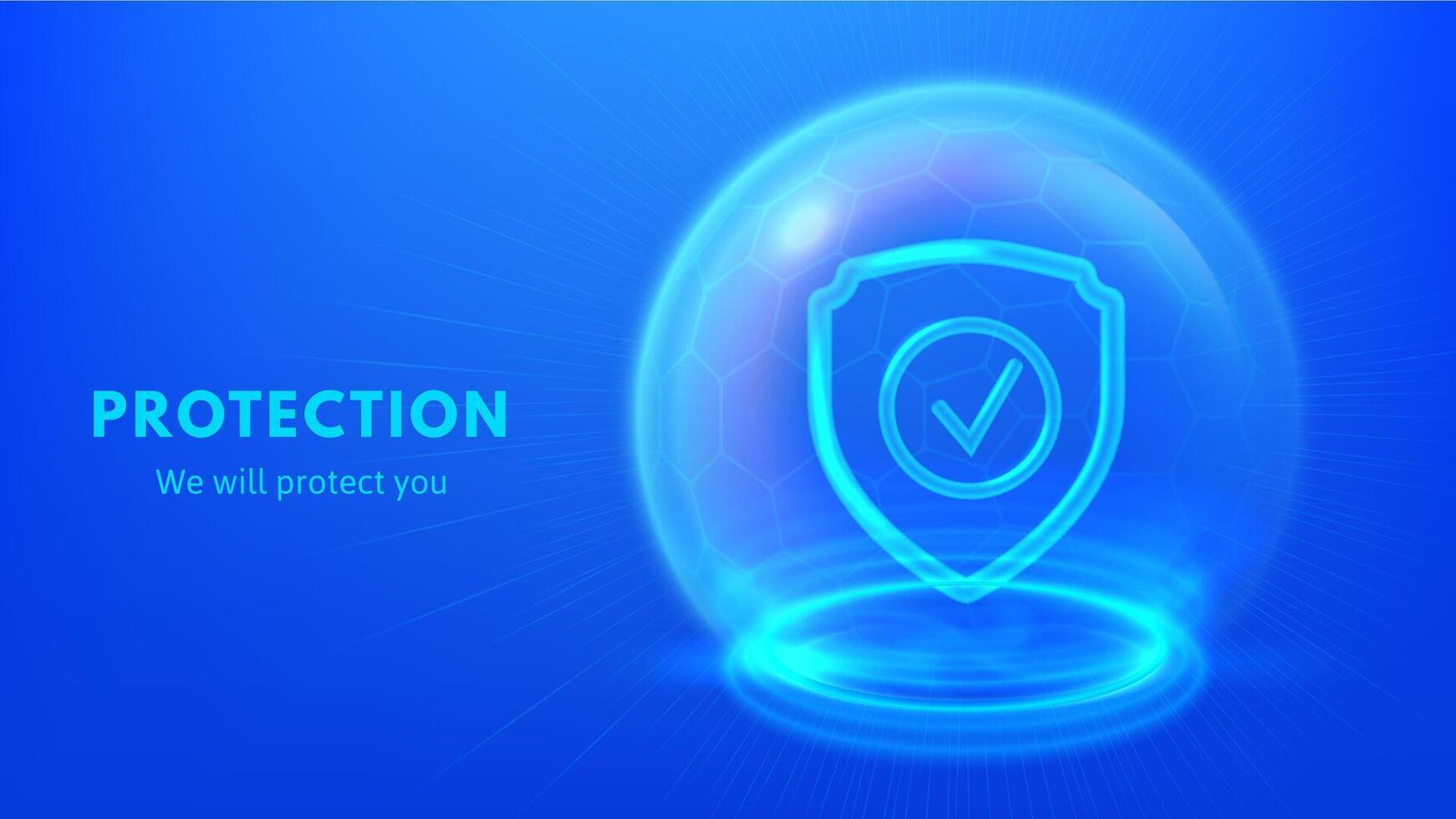 Protection Shield Wireframe Secure Sphere With Checkmark In Shield