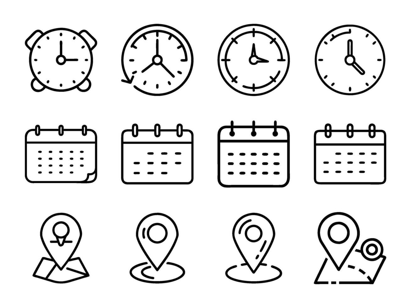 Time, date and address line icon set. Clock, calendar, location pin. illustration. 50546807 ...
