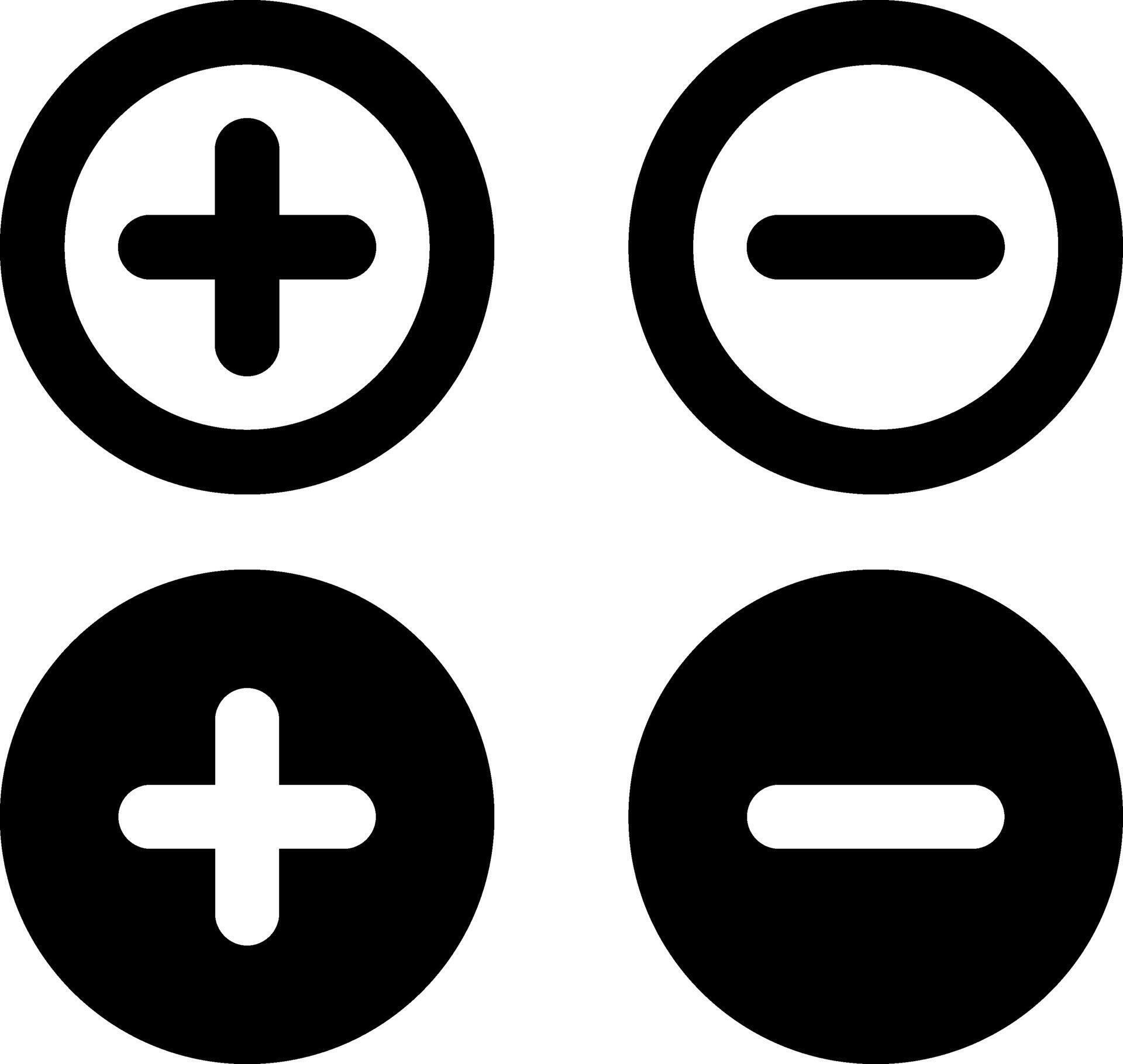 Plus, minus, add and subtract icon set in simple and stroke style in ...