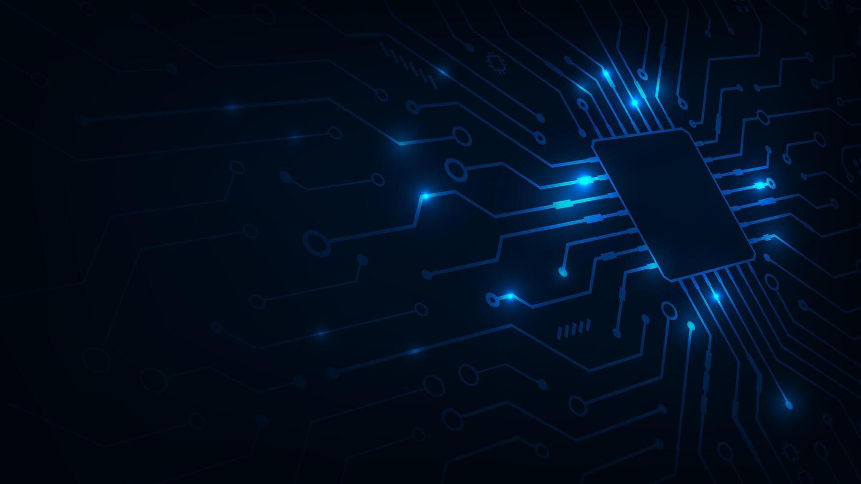 Futuristic Abstract Technology Microchip With Line Circuit On Dark Blue