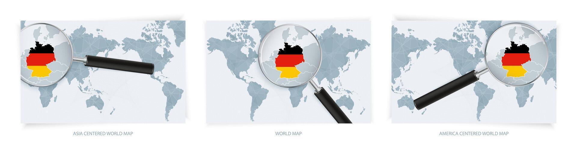 Blue Abstract World Maps with magnifying glass on map of Germany with ...