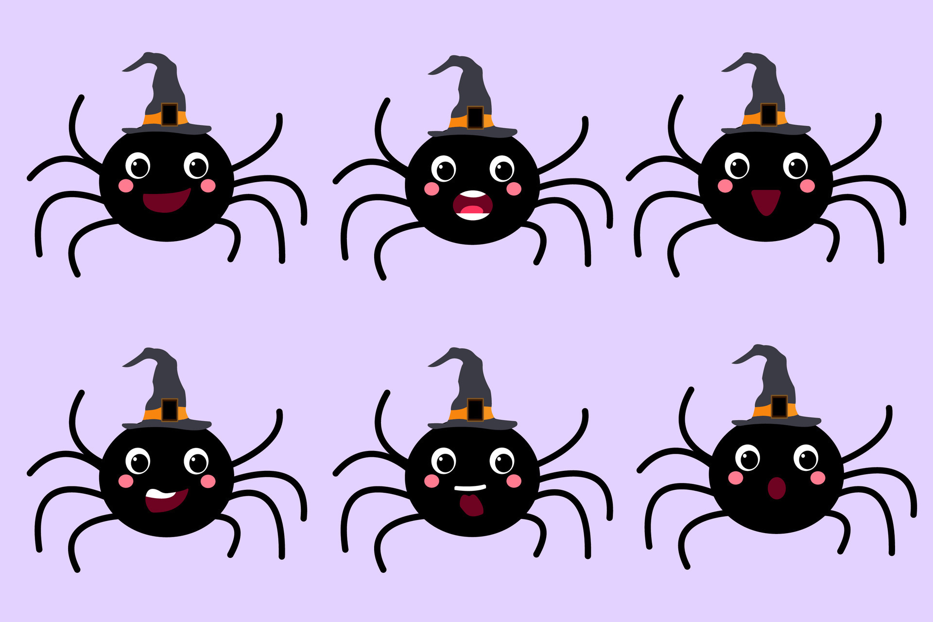 Happy Halloween Cartoon Spiders with Witch Hats 50562610 Vector Art at ...