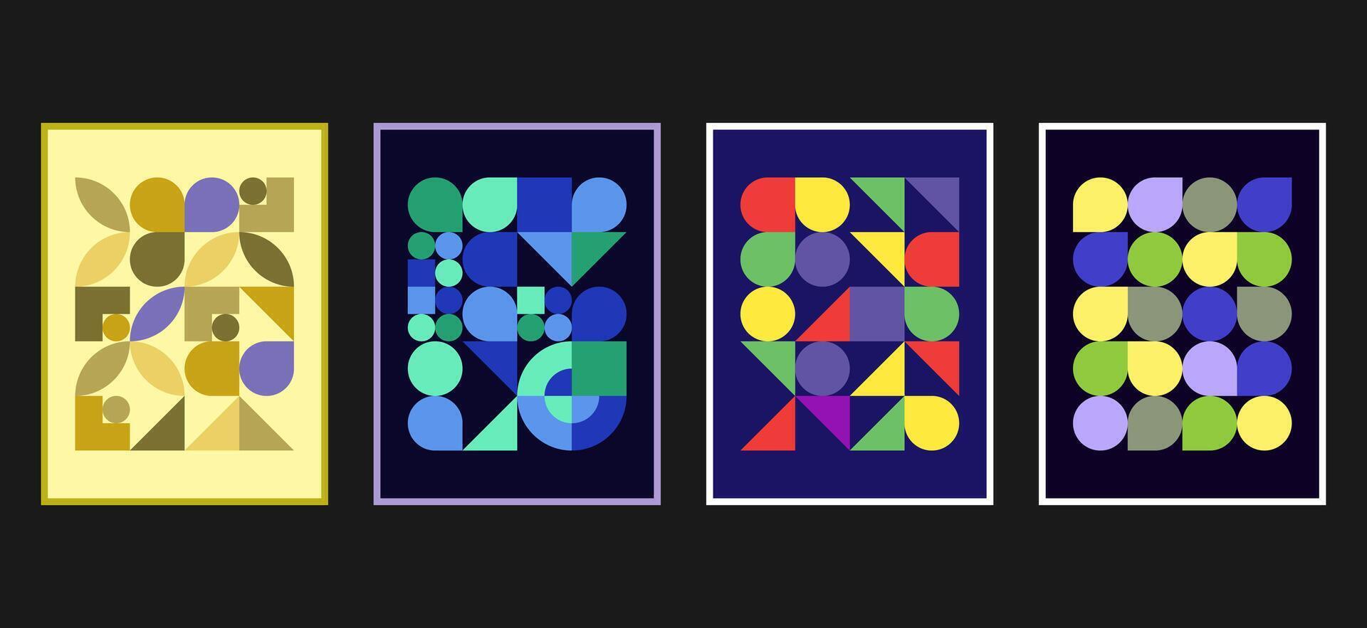 Abstract Bauhaus geometric pattern background, circle, triangle and square color art design ...