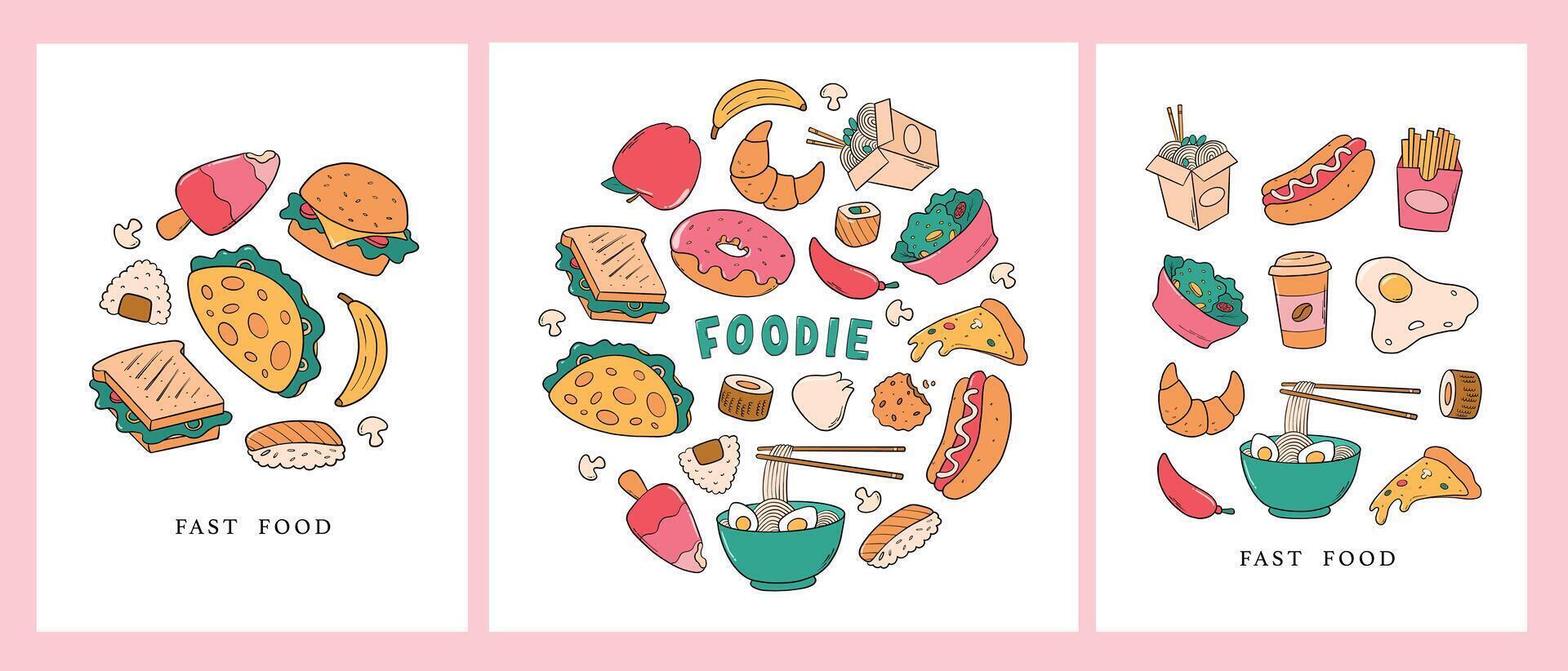 Fast food, snacks, junk food doodles, clip art for posters, prints ...
