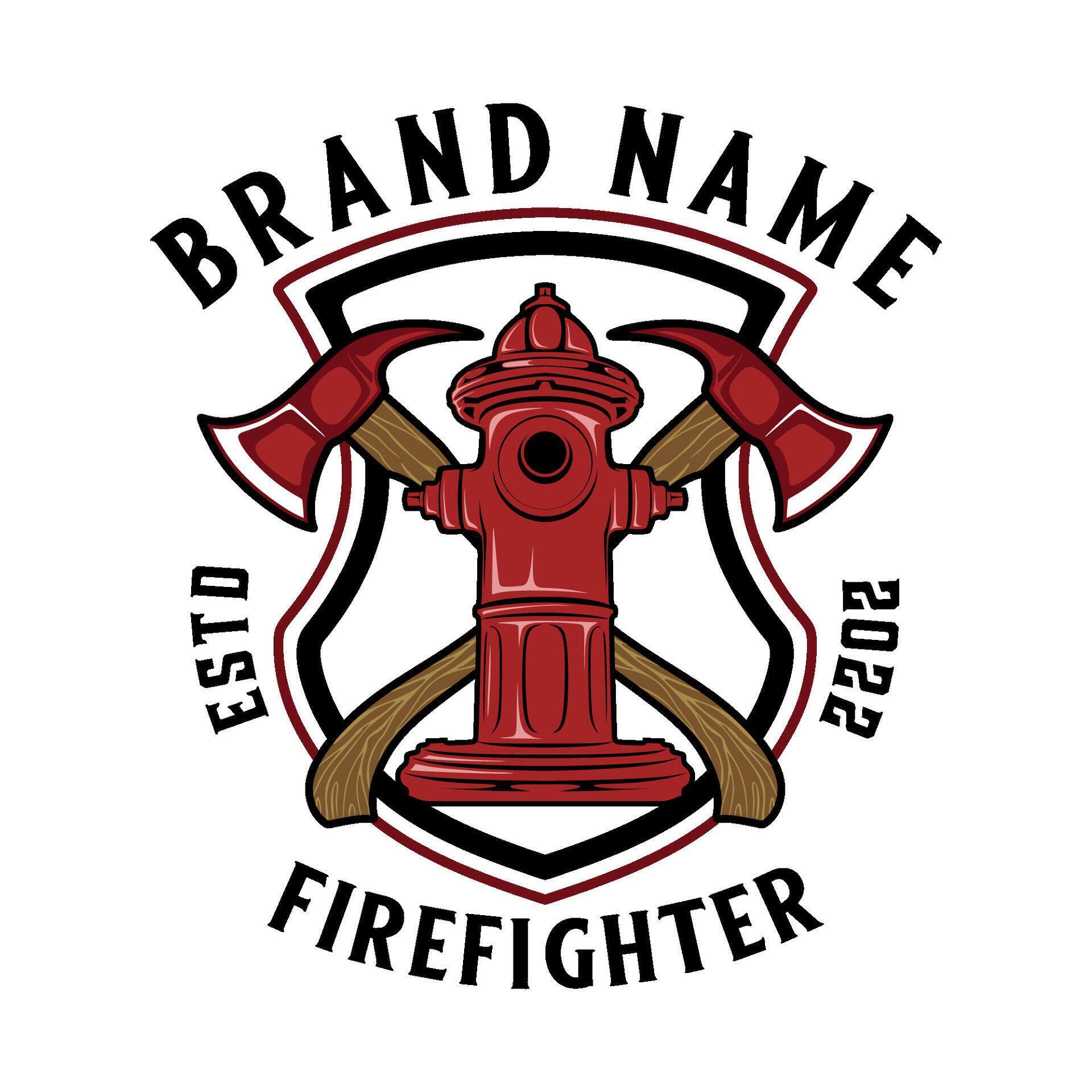 firefighter logo. fire hydrant, crossed axes, burning fire, badge style ...
