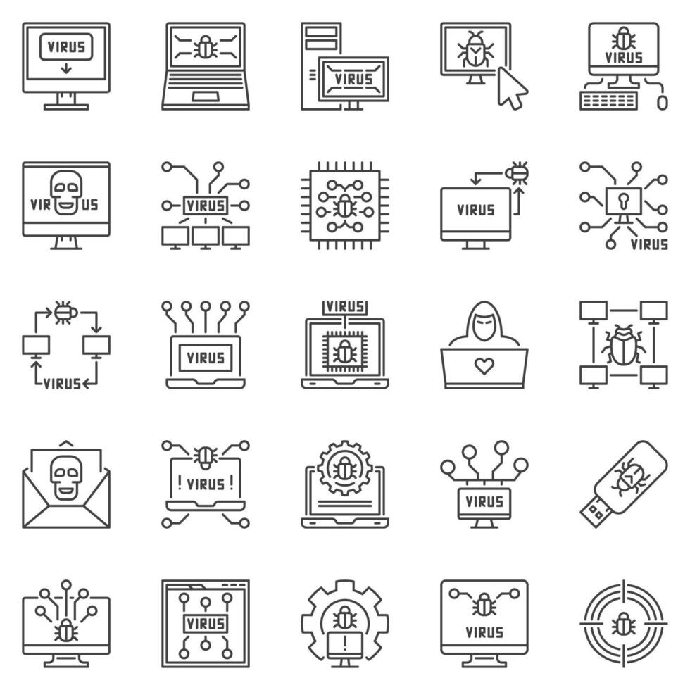 Computer Virus Outline Icons Set Pc Bugs And Viruses Concept Line Symbols 50570036 Vector Art