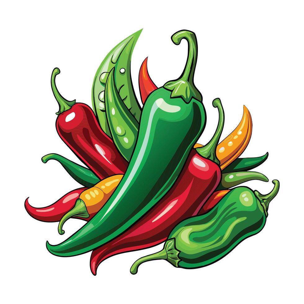 Detailed Serrano Peppers Graphic Illustration White Background 50575644