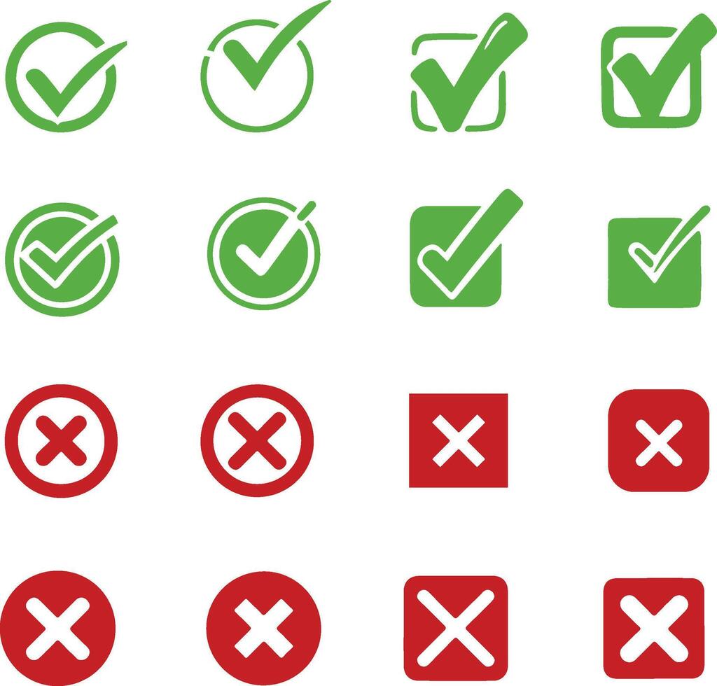 Green Check and Red Cross Mark Icon Set on Isolated Background for Efficient Design Use 50576546 ...