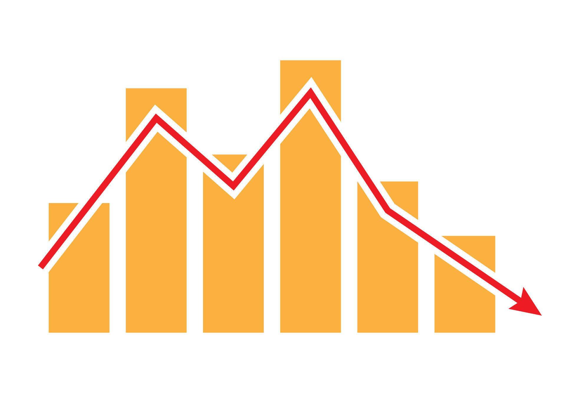 Red arrow going down stock icon on white background. Decrease, Bankruptcy, financial market ...