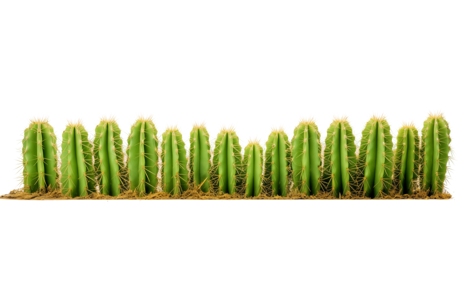 Row Of Green Cacti With Long Spines Isolated On Transparent Background 50591101 PNG