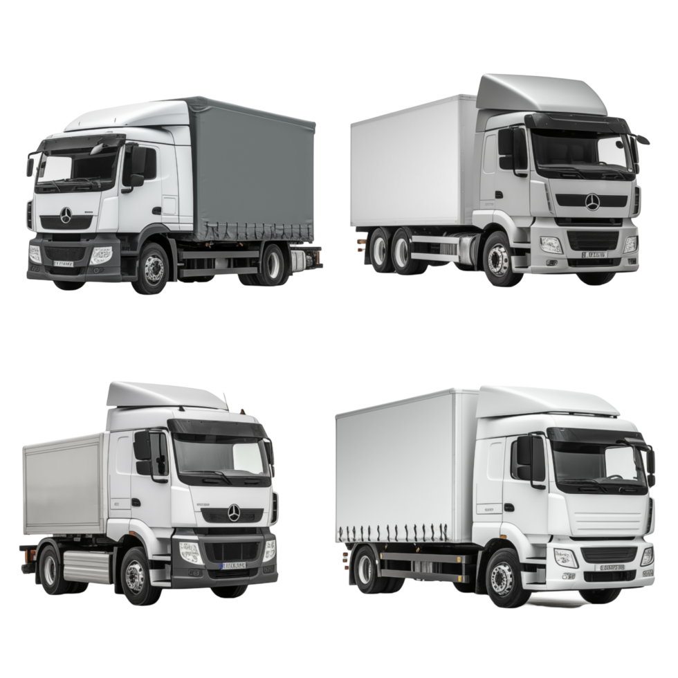 Set Of Four White Delivery Trucks In Different Configurations Isolated ... Set Of Four White Delivery Trucks In Different Configurations Isolated ...