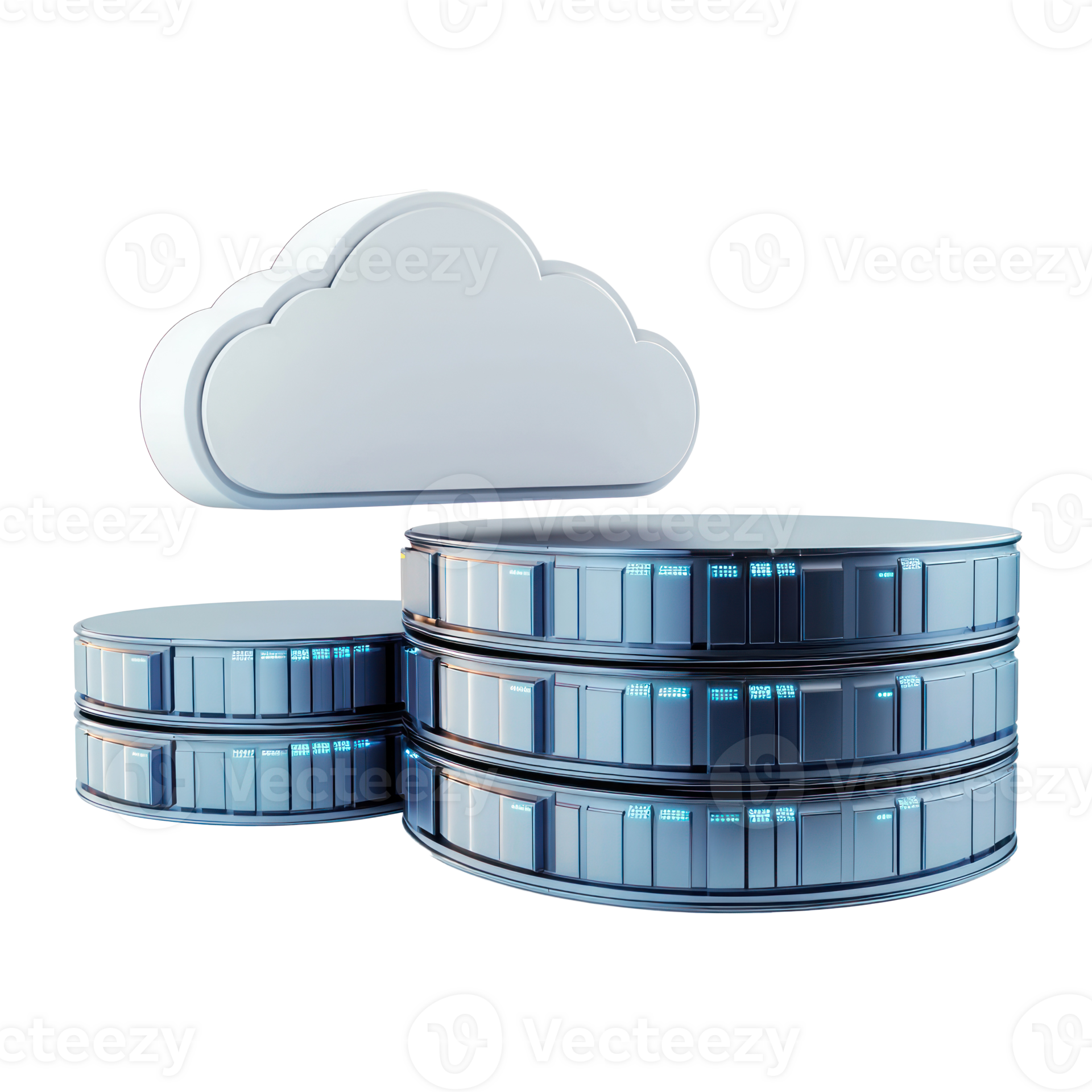 3D Digital cloud and database storage isolate on transparency ...
