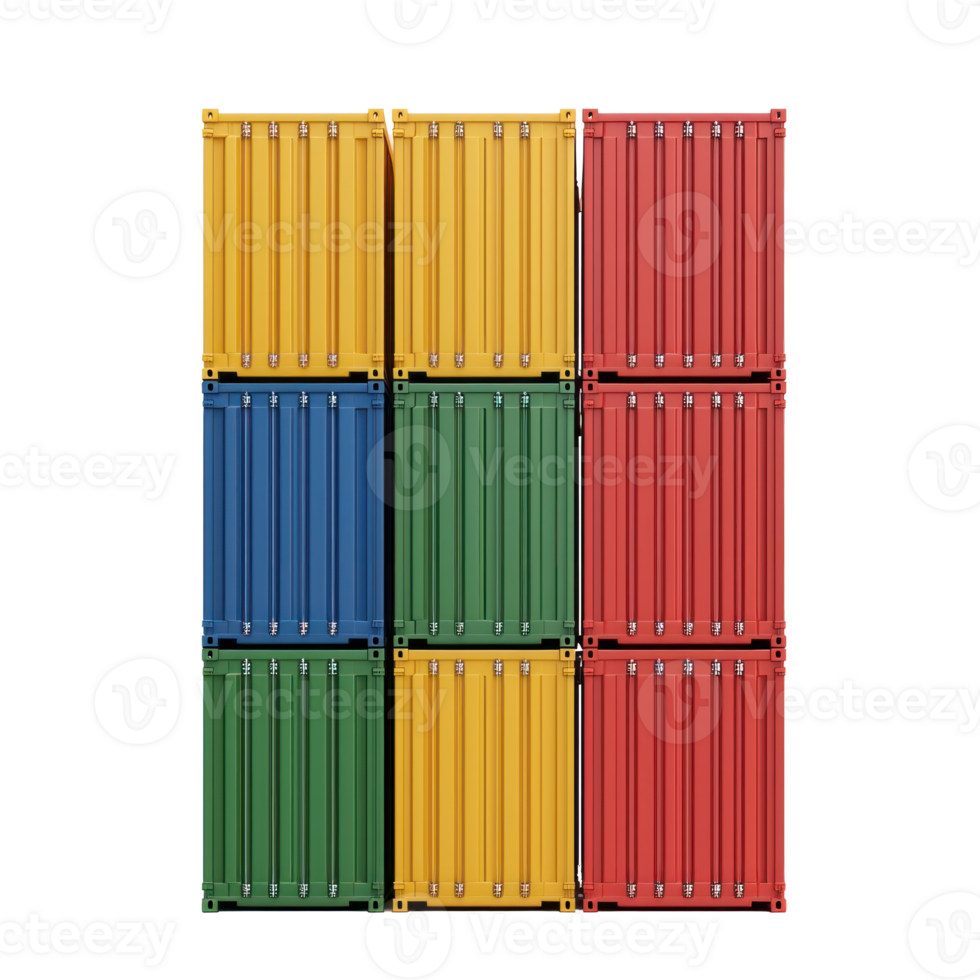 3d Logistic Container Stack Front View Isolate On Transparency