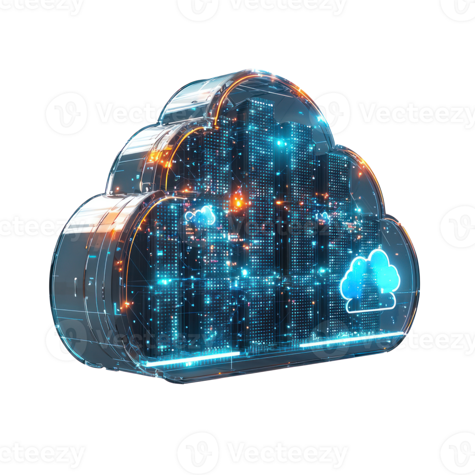 3D Digital cloud and database storage isolate on transparency ...